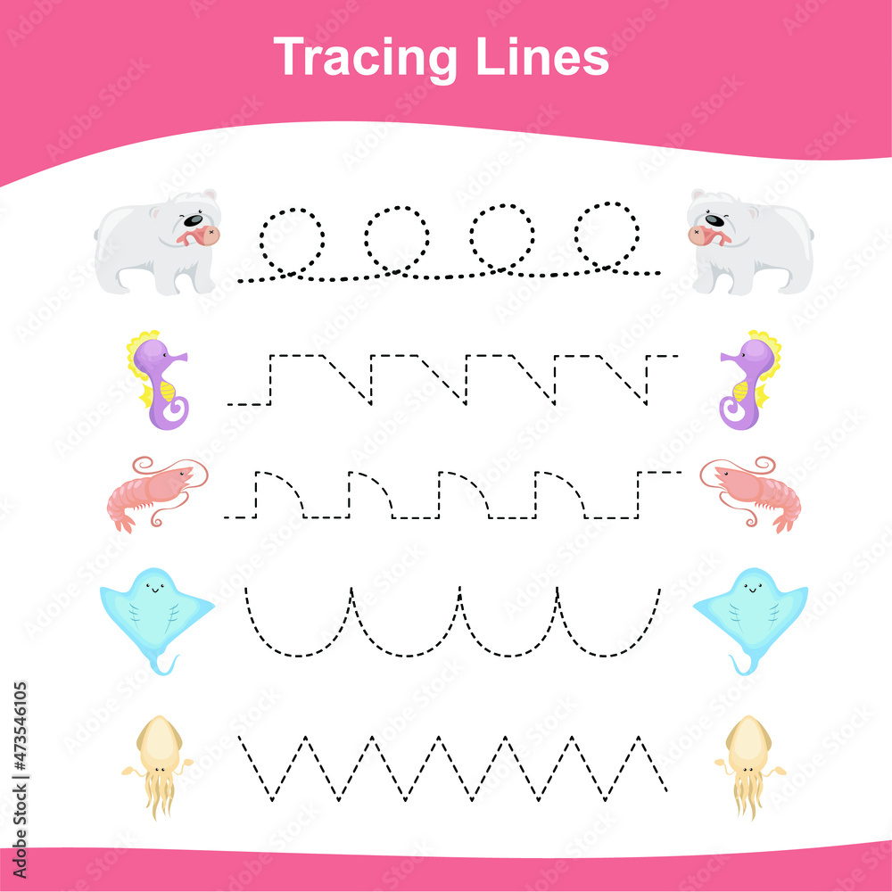 Tracing Lines Game Animals Edition. Educational worksheet. Worksheet ...