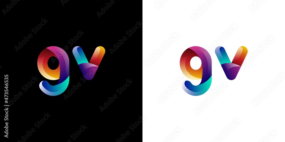Letter GV, VG, G V Logo Design. On blue, yellow, orange, and purple ...