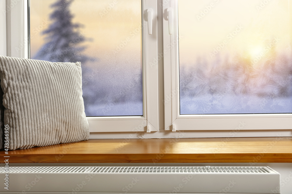 Winter window sill background and free space for your decoration. Stock ...