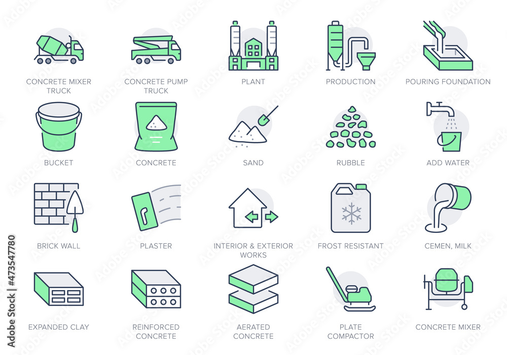 Concrete line icons. Vector illustration include icon - brick ...