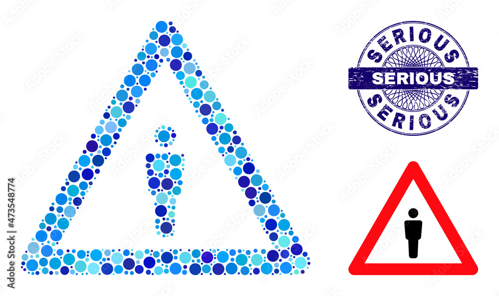 Round dot combination human warning icon and SERIOUS round rubber stamp ...