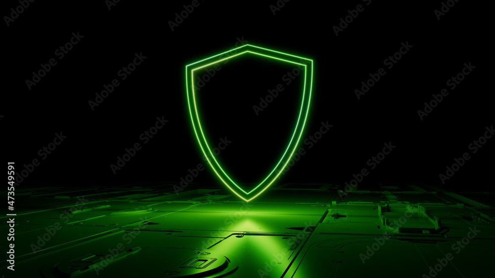 Green neon light shield icon. Vibrant colored Security technology ...