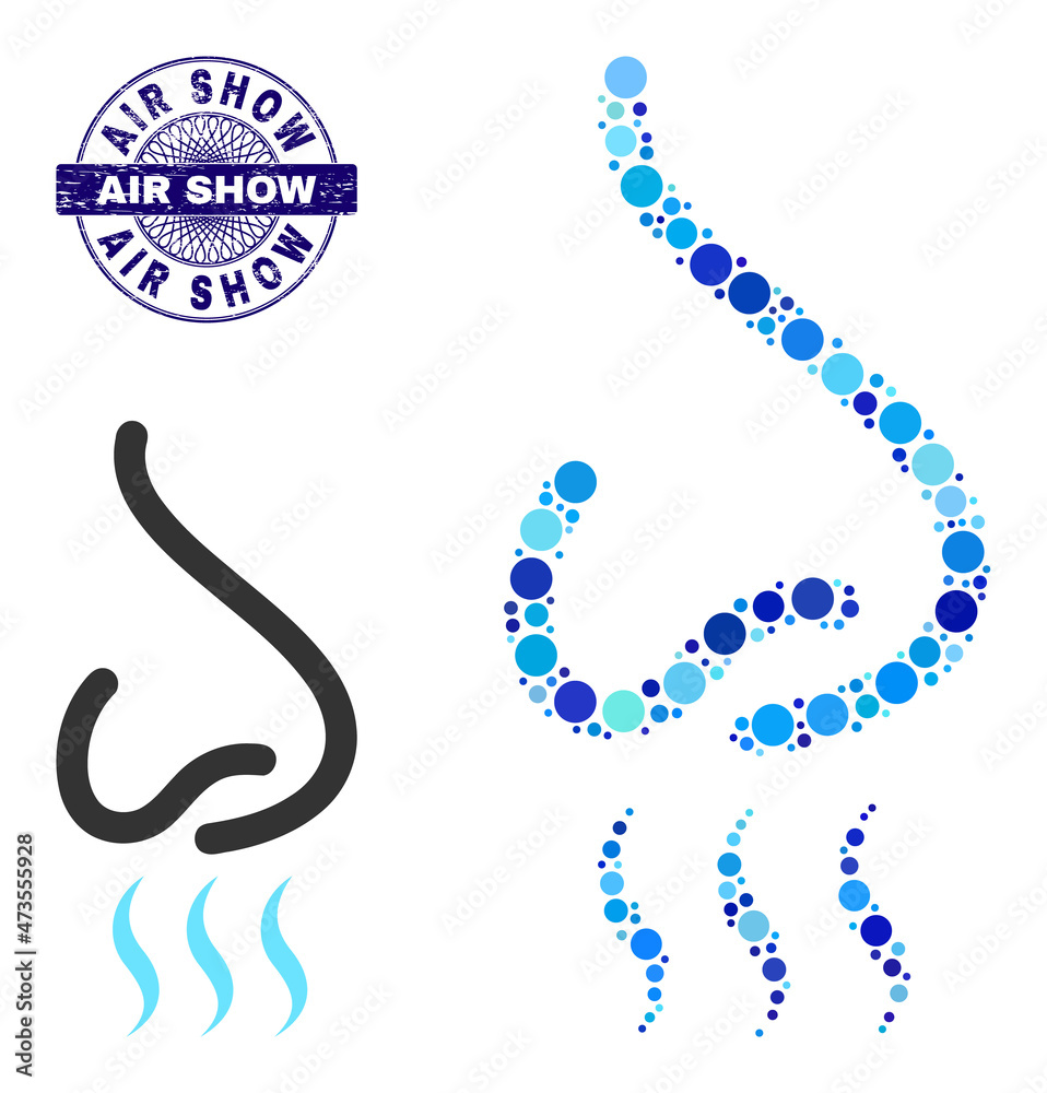 Circle composition nose smell icon and AIR SHOW round rubber stamp ...