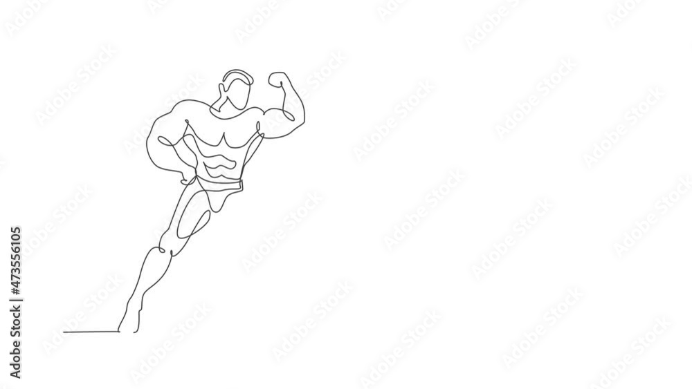 Animated self drawing of single continuous line draw young muscular ...