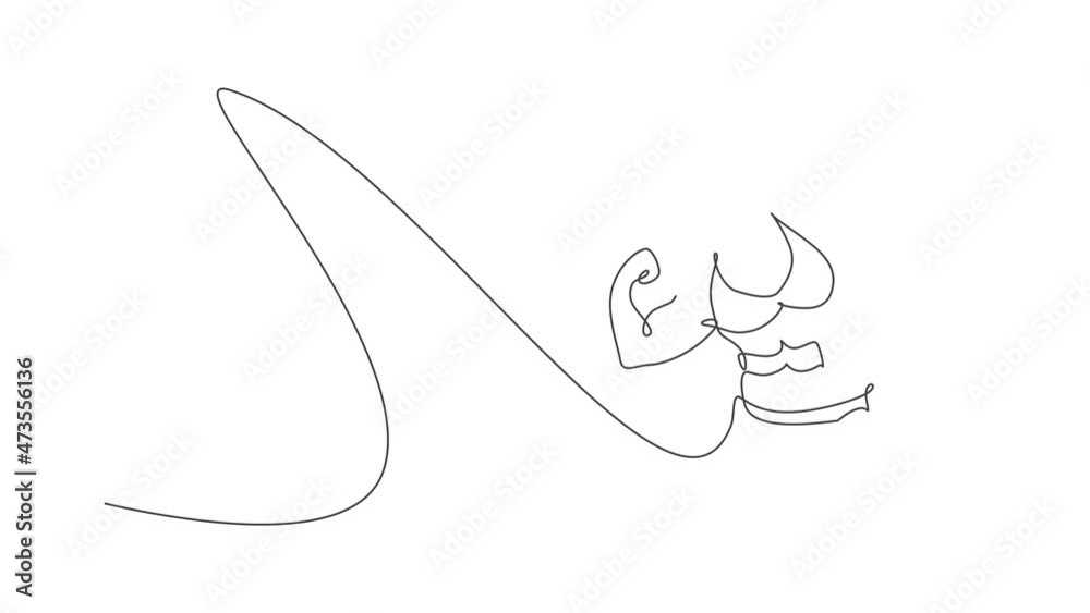 Animation of one line drawing of energetic model woman bodybuilder pose charmingly. Healthy ...