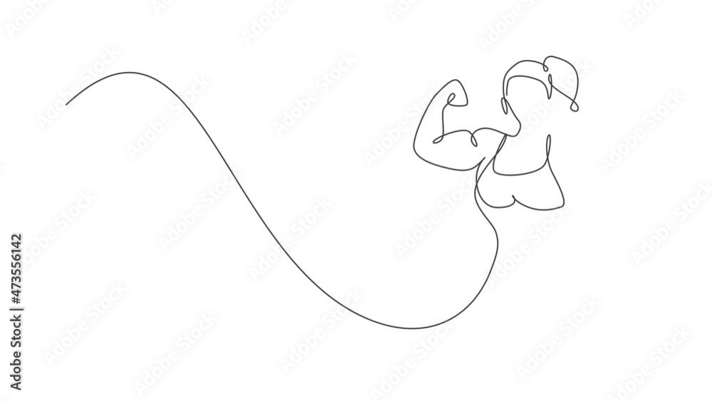Animated self drawing of continuous line draw young strong model woman ...