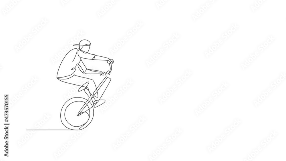 Animated self drawing of single continuous line draw young BMX cycle ...