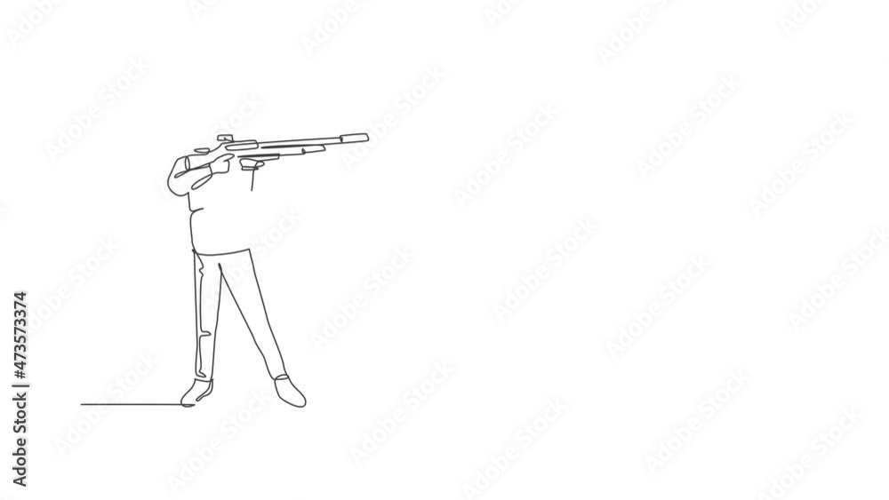 Animated self drawing of one continuous line draw young man on shooting ...