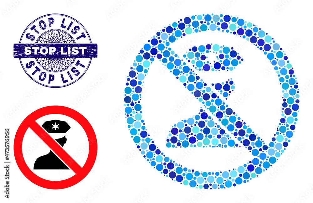 Round dot mosaic stop policeman icon and STOP LIST round scratched ... Round dot mosaic stop policeman icon and STOP LIST round scratched ...