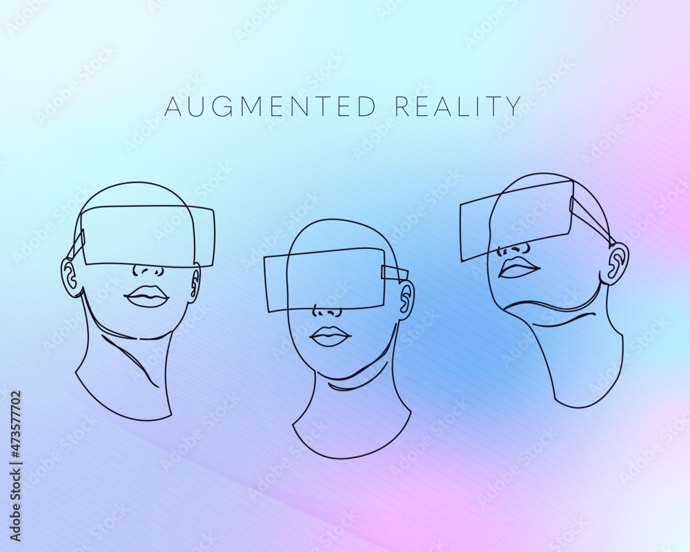 Augmented reality line drawing with people wearing AR headset Stock ...