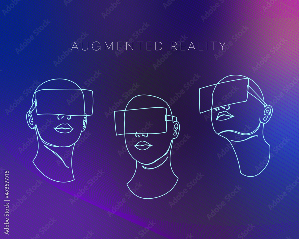 Augmented reality neon line drawing with people wearing goggles Stock ...