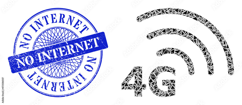 4G internet collage of triangle, and No Internet scratched stamp seal ...