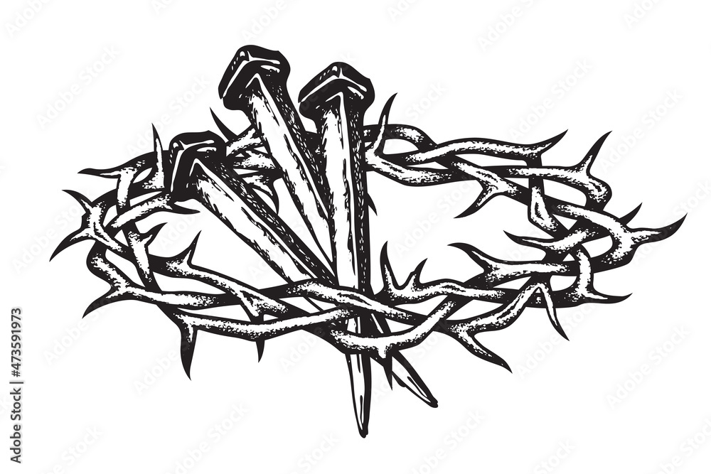 image of jesus nails with thorn crown isolated on white background ...