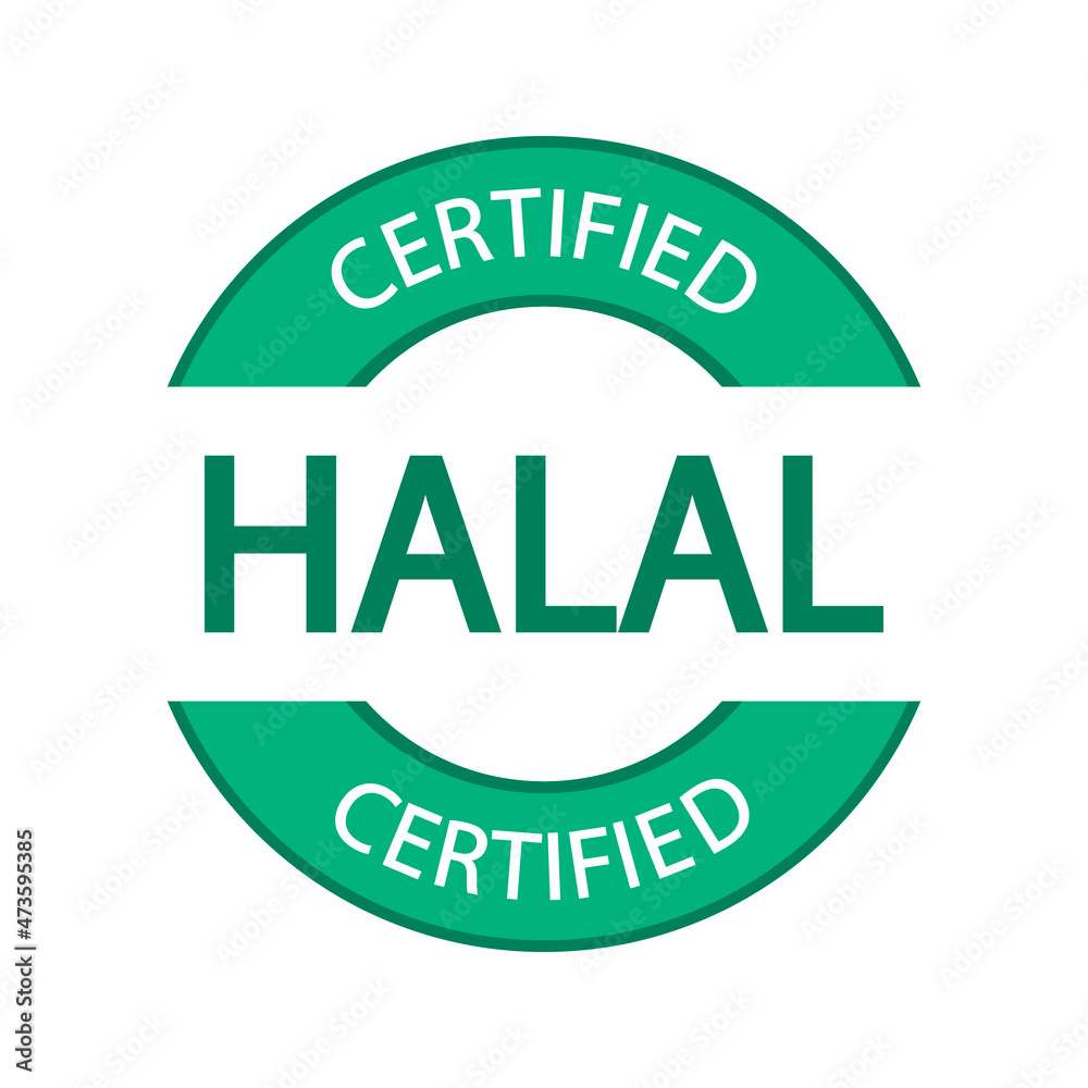 Halal food products label, badge or logo. Vector Halal sign certificate ...