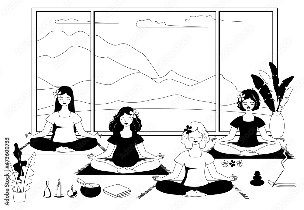 Mindfulness and meditation concept. Woman meditates relaxing in lotus ... Mindfulness and meditation concept. Woman meditates relaxing in lotus ...