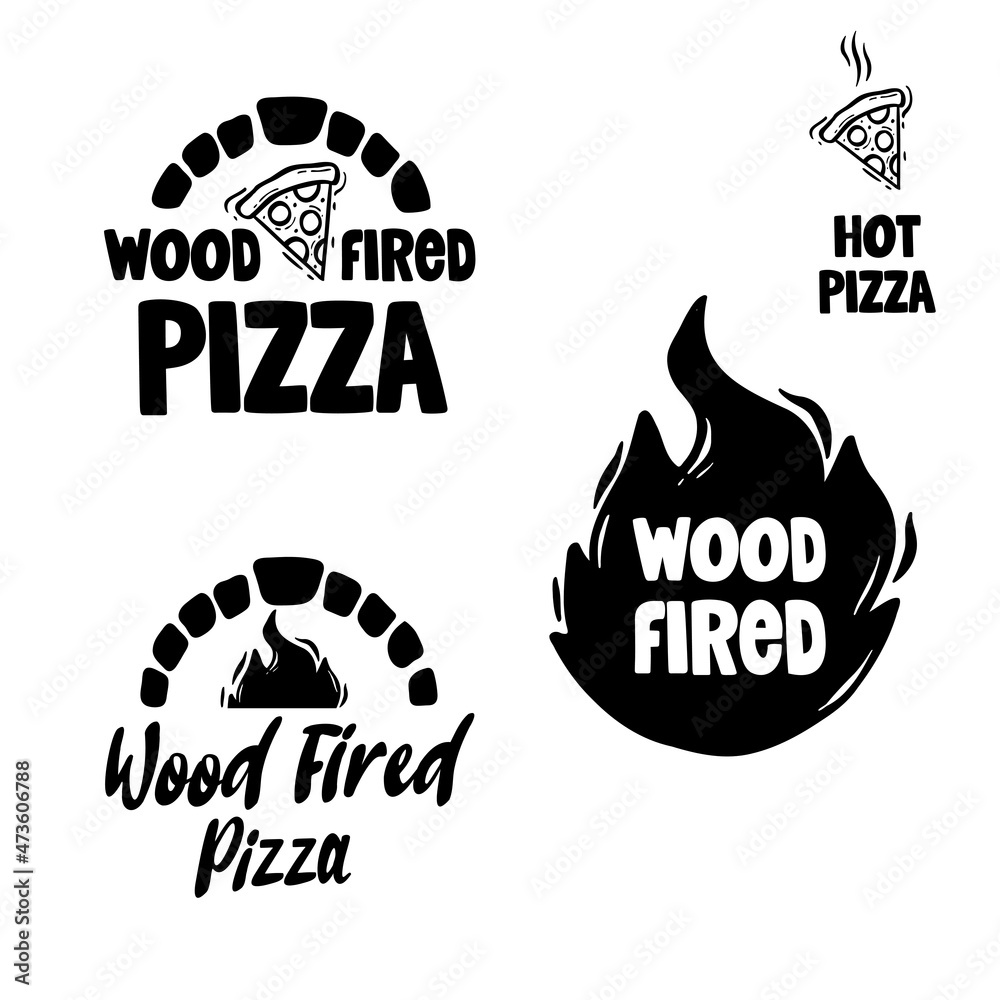 Hand drawn set wood fired pizza. Vector illustration woodfired oven ...