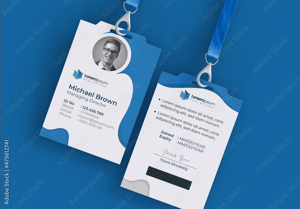 Blue ID Card Template Premium Vector Accents Stock Template | Adobe Stock