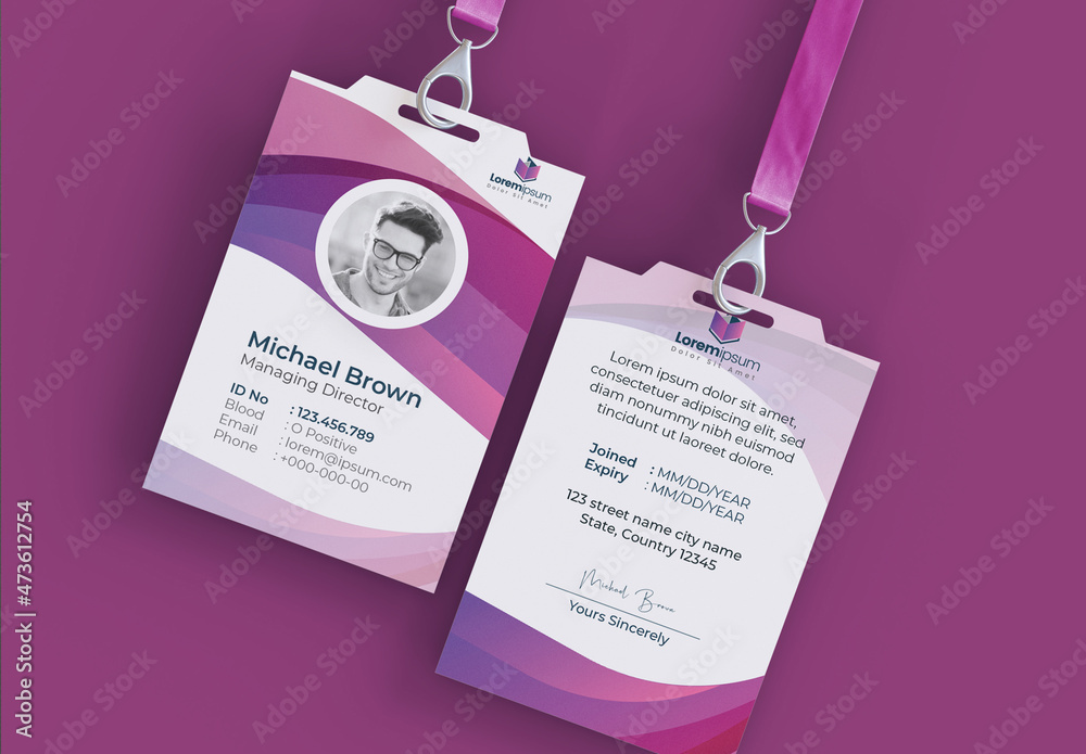 ID Card Template with Pink Vector Accents Stock Template | Adobe Stock