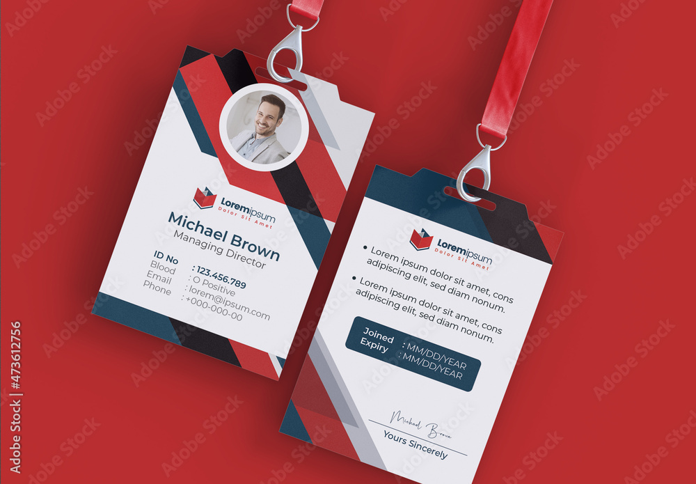 Business ID Card Template with Red Vector Accents Stock Template ...