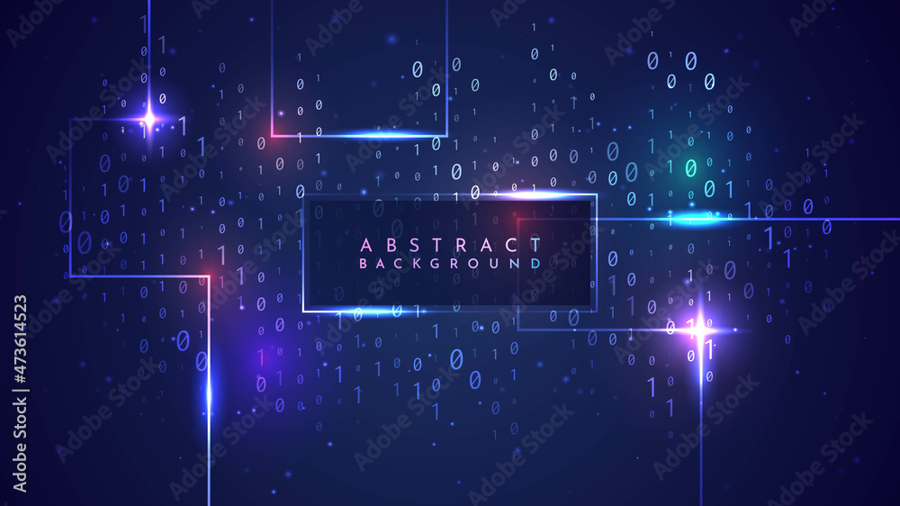 Vector modern illustration. Binary code. Luminous dynamic geometric ...
