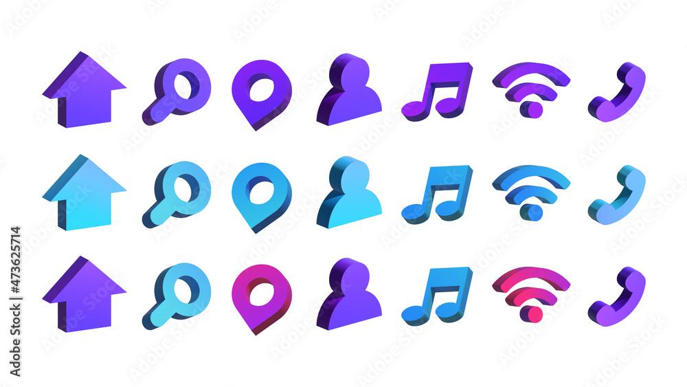 3D Modern Icon Collection Set Design Stock Vector | Adobe Stock