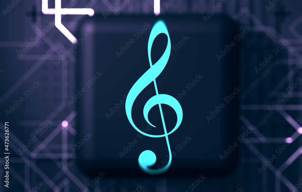 Icono o símbolo de la música, clave de sol. Ilustración 3d. Concepto de ...