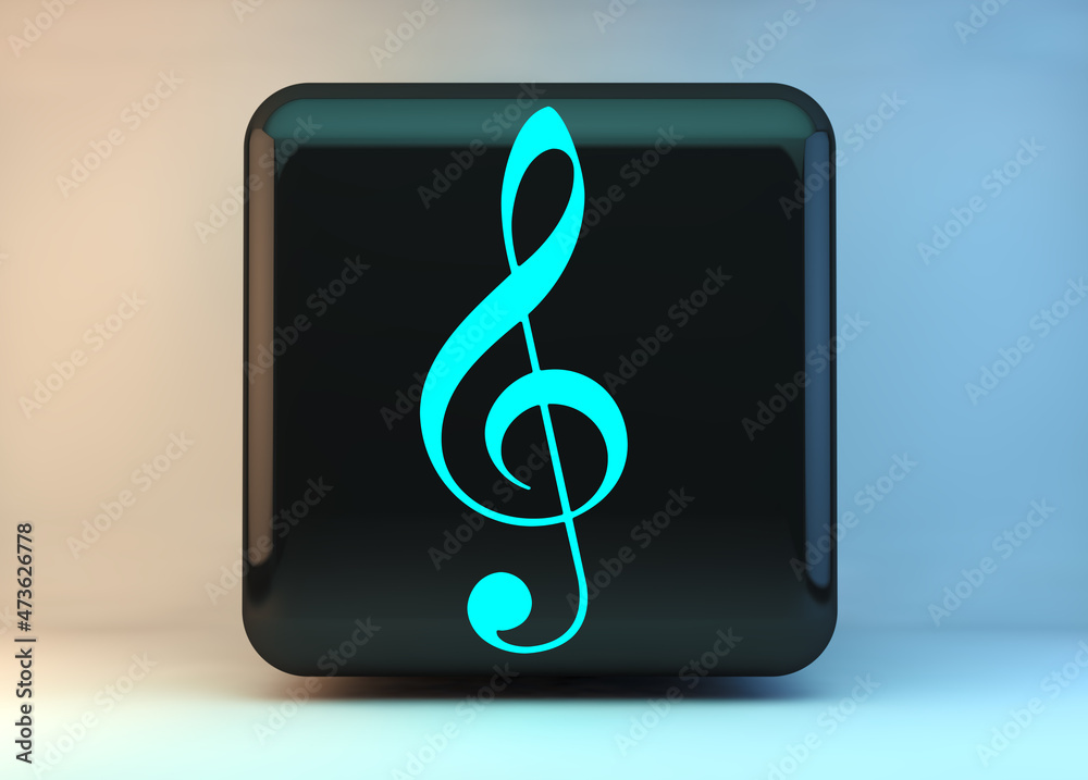 Icono o símbolo de la música, clave de sol. Ilustración 3d. Concepto de ...