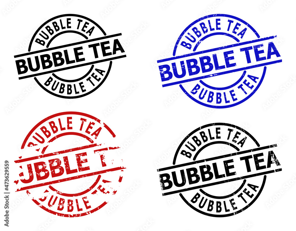 BUBBLE TEA seal stamp versions. BUBBLE TEA text is between parallel ...