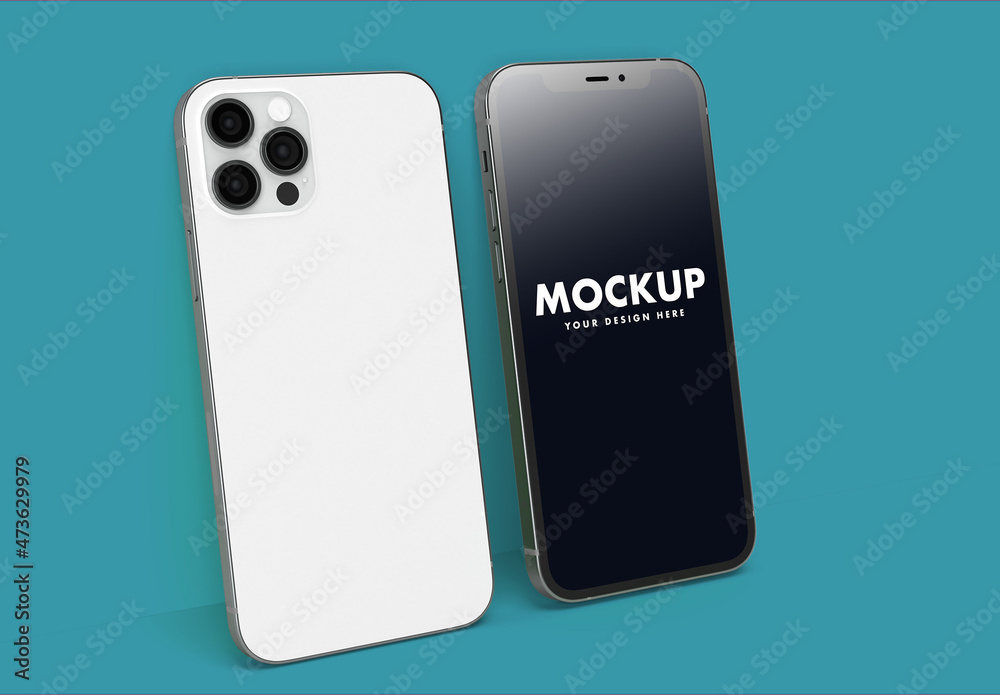 Smartphone Front and Back Smartphone on a Clean Flat Soft Blue Wall ...