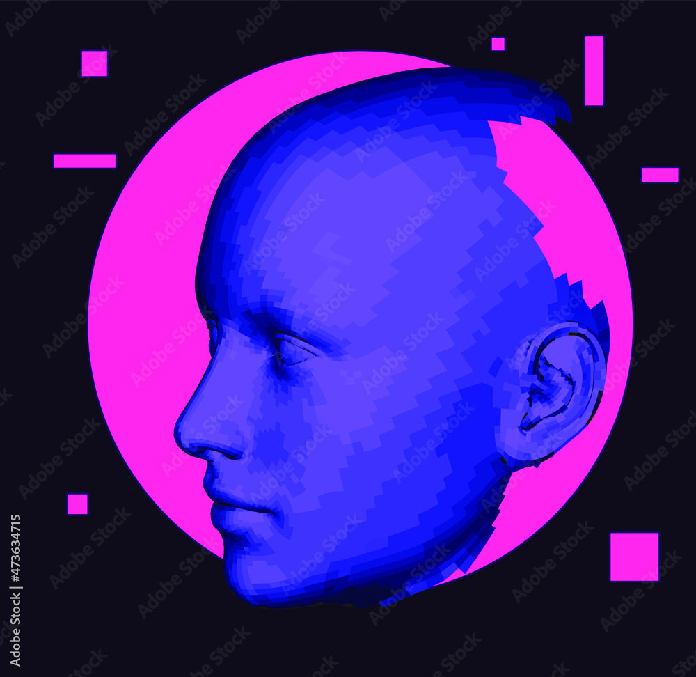 3D low poly wireframe model of a human head made of triangular ...