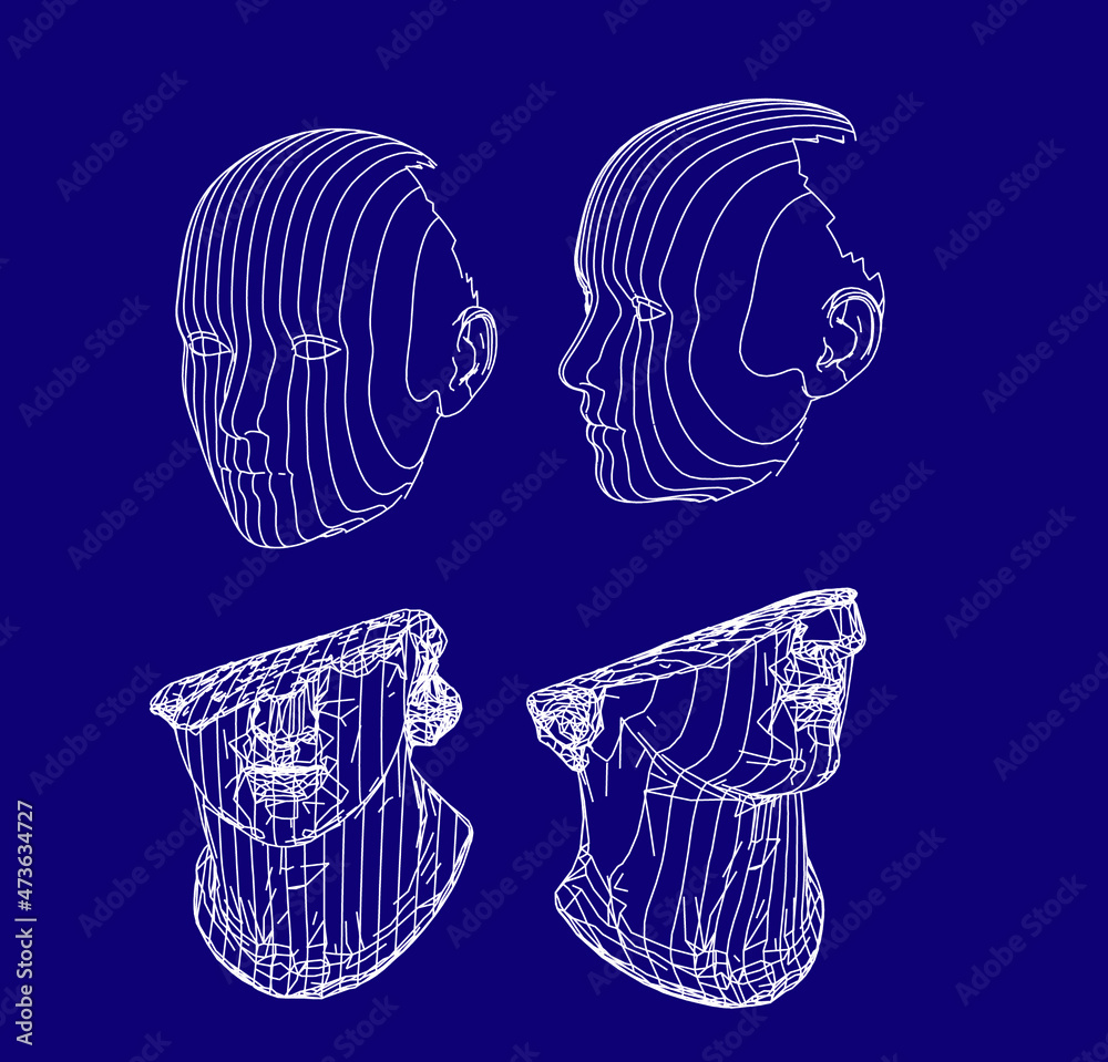 3D wireframe of a human head on dark background. Concept for Artificial ...