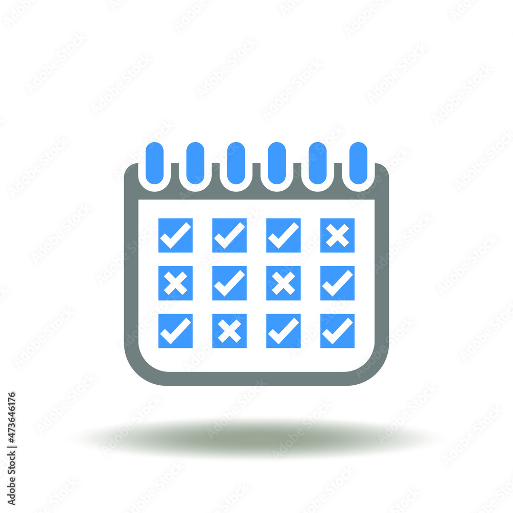 Vector illustration of calendar with check marks and cross marks. Icon ...