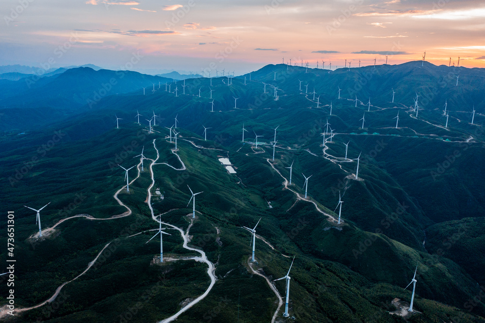 Wind turbines with mountain Stock Photo | Adobe Stock