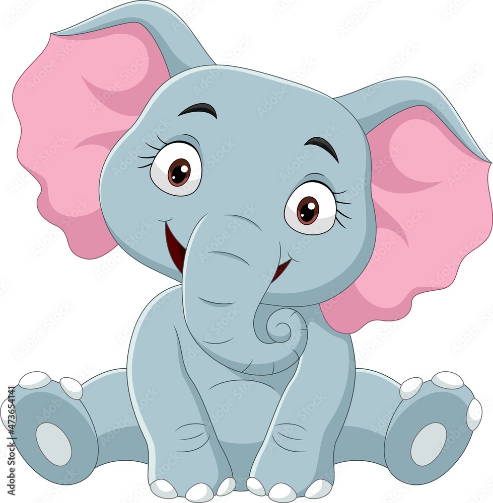 Cartoon funny baby elephant sitting Stock Vector | Adobe Stock