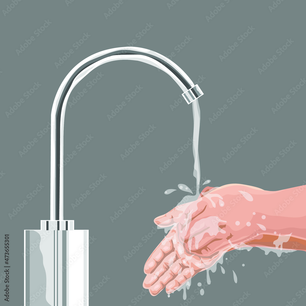washing hands with running water, vector illustration Stock Vector ...