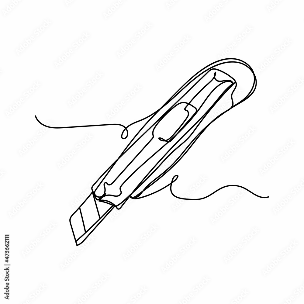 Vector abstract continuous one single simple line drawing icon of paper cutter in silhouette ...