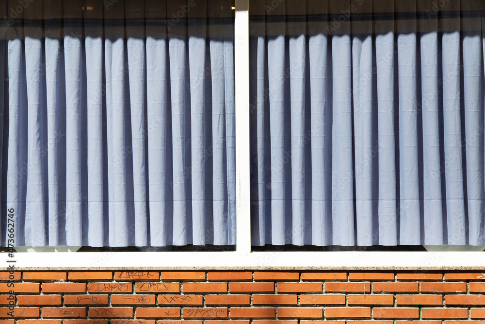 light blue curtain seen through a window Stock Photo | Adobe Stock