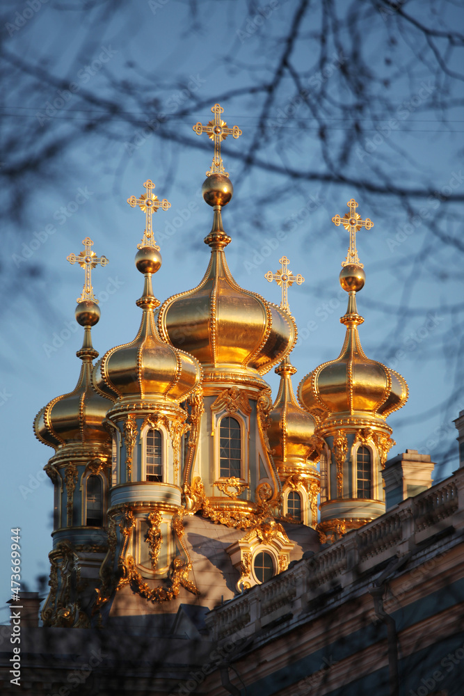Golden Russian cupolas in evening light Stock Photo | Adobe Stock