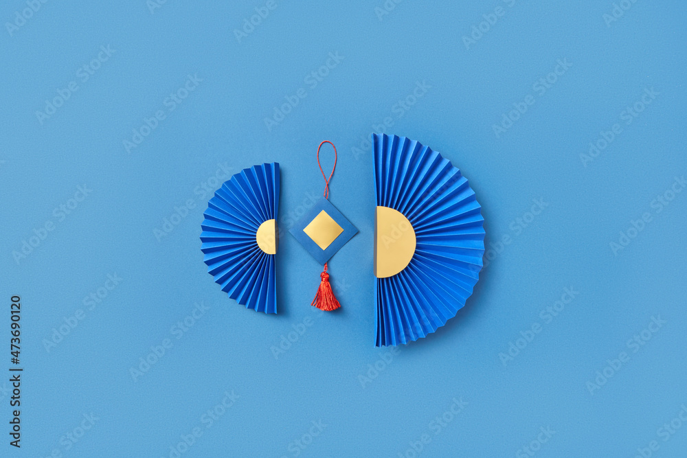 Blue origami fans Stock Photo | Adobe Stock
