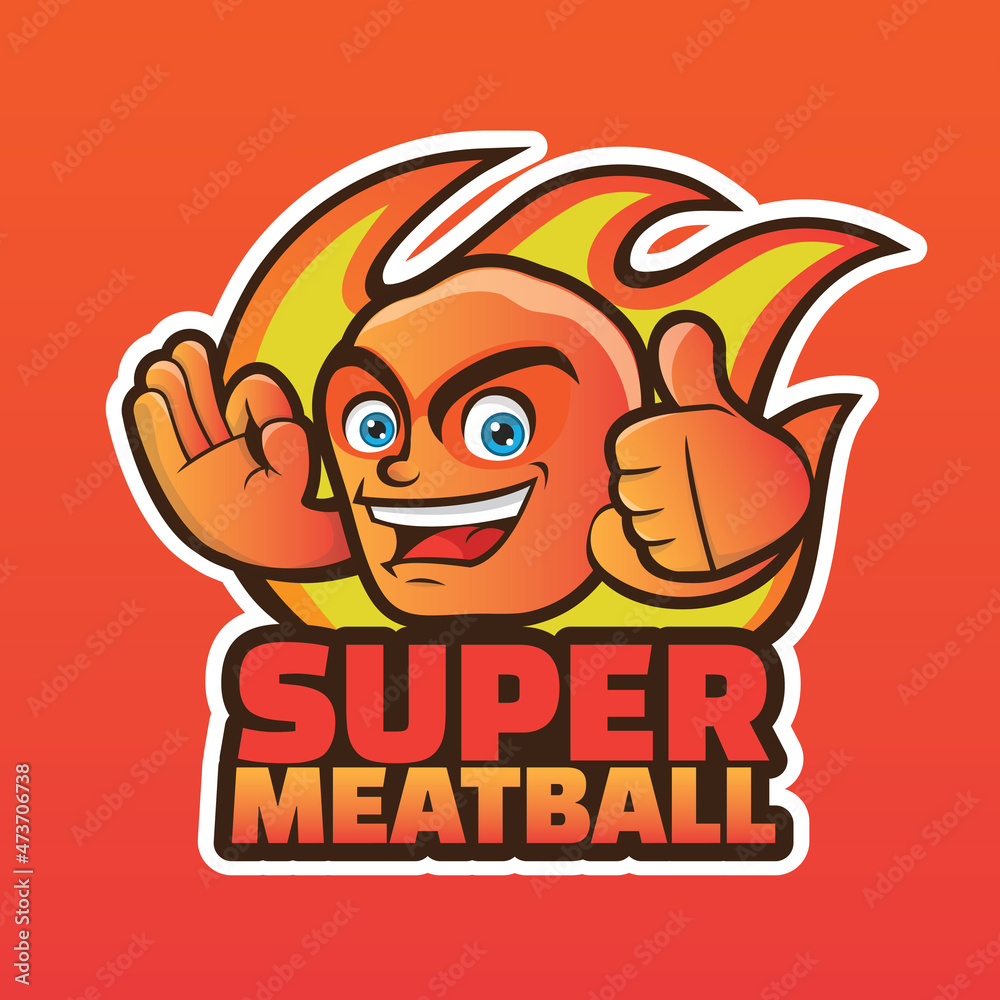 Smile Spicy Meatball Mascot Logo Design Stock Vector | Adobe Stock