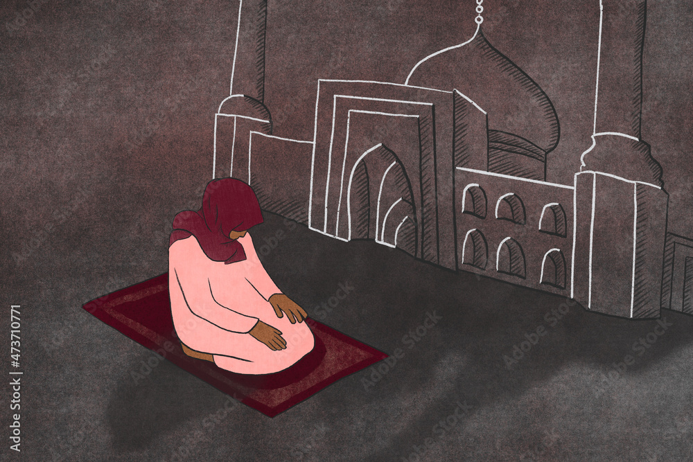 Woman praying outside a mosque Stock Photo | Adobe Stock