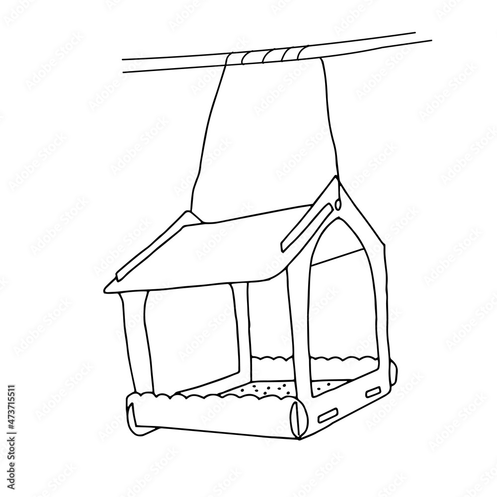 Black hand drawn outline vector illustration of A birdhouse or squirrel ...