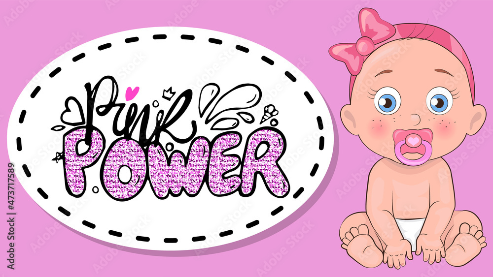 Pink girl power banner template. Pastel textured background with ...