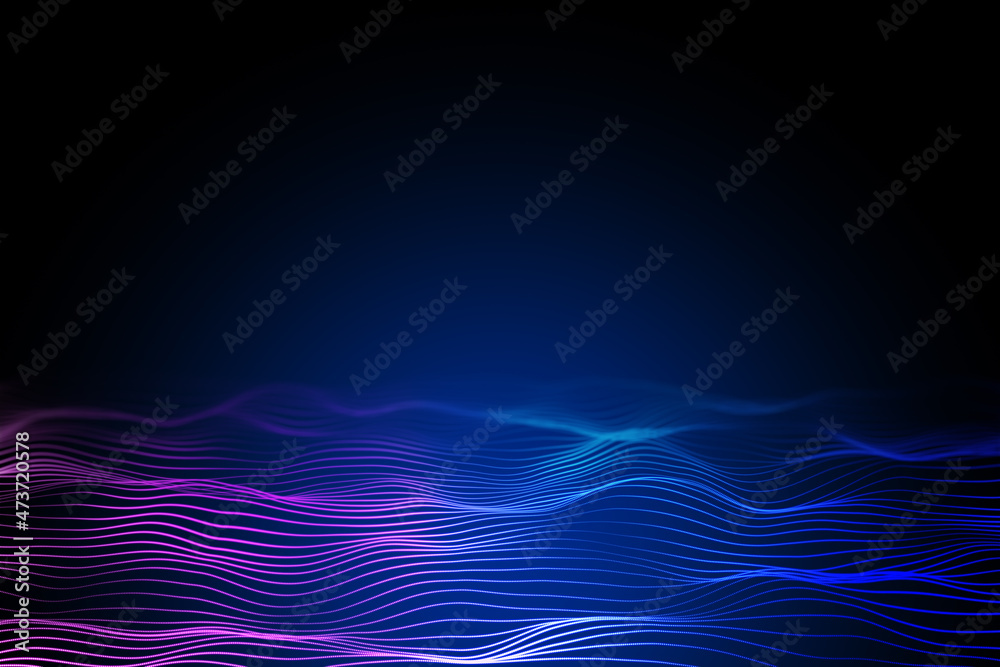 Bright digital polygonal wave on dark backdrop with mock up place ...