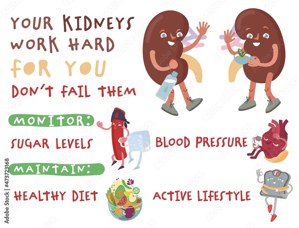World kidney day poster for awareness, prevention diseases. Cute ...