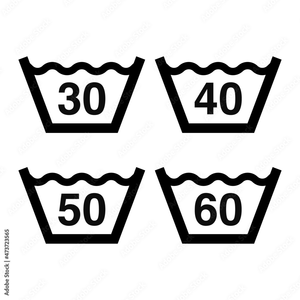Wash at 30, 40, 50 60°C icons isolated on white background - Vector ...