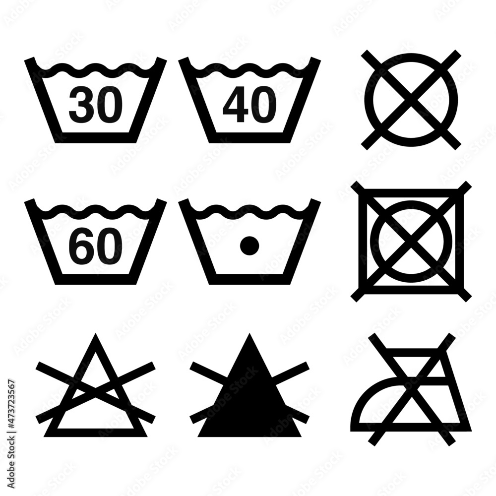 Machine wash icon set isolated on white background - Vector flat style ...
