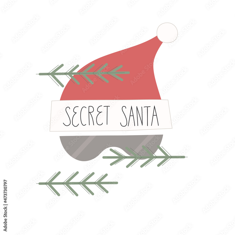 Concept vector illustration lettering Secret Santa with glasses among ...