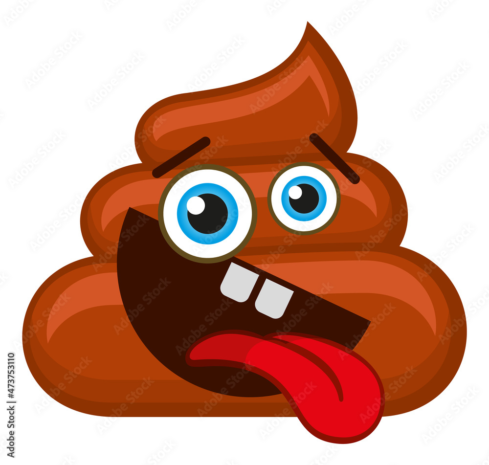 Silly poop emoji. Fun brown poo with crazy eyes and tongue out Stock ...