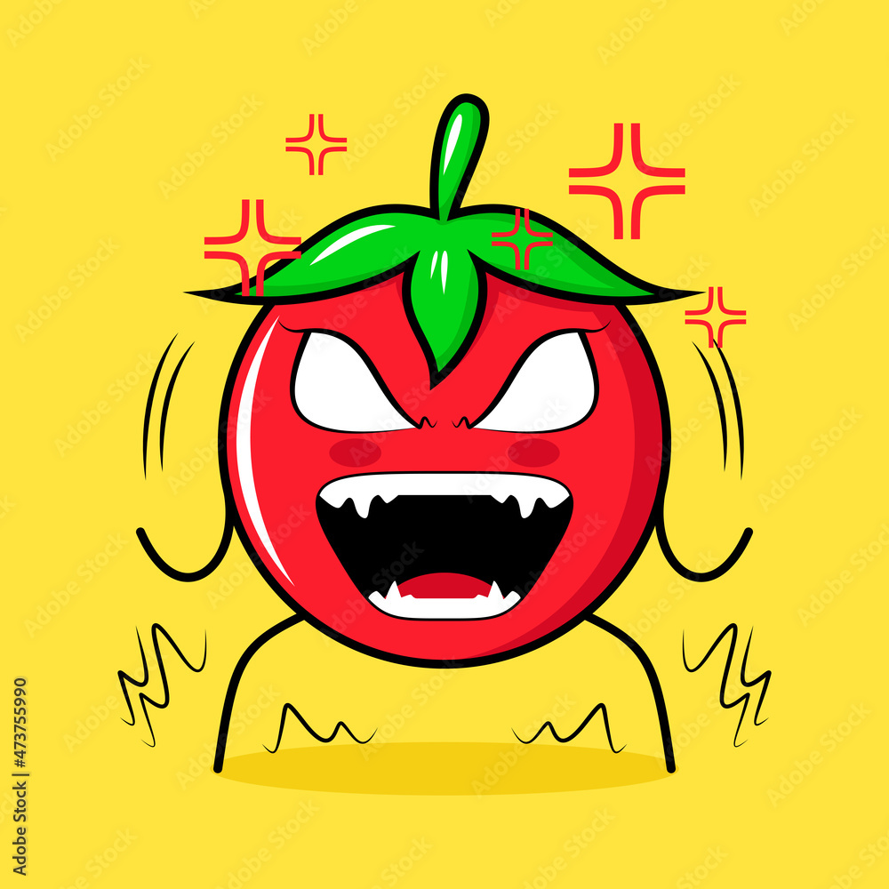 cute tomato character with very angry expression. eyes bulging and ...